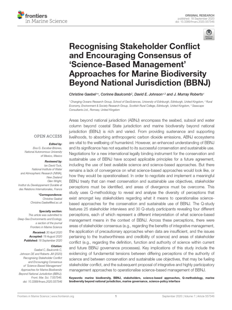 2020 - Gaebel - 2020 - Recognising Stakeholder Conflict in BBNJ | PDF ... 2020 - Gaebel - 2020 - Recognising Stakeholder Conflict in BBNJ | PDF ...