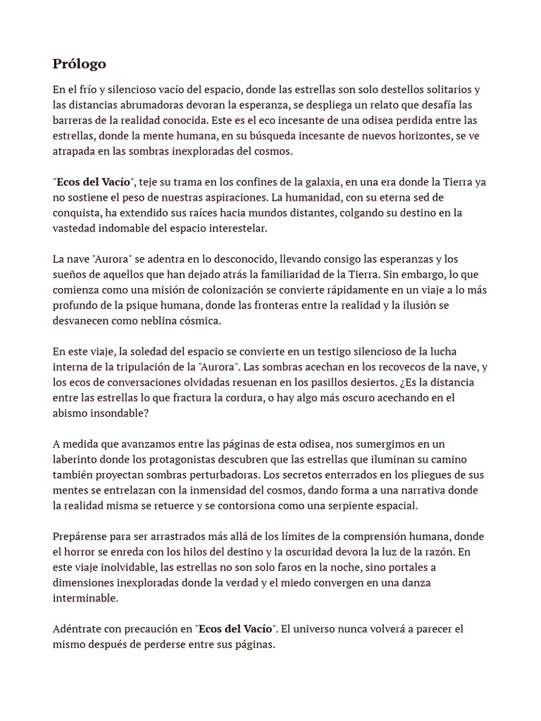 Prólogo Ecos Del Vacío (Sin Terminar) | PDF | Astronomía estelar ...