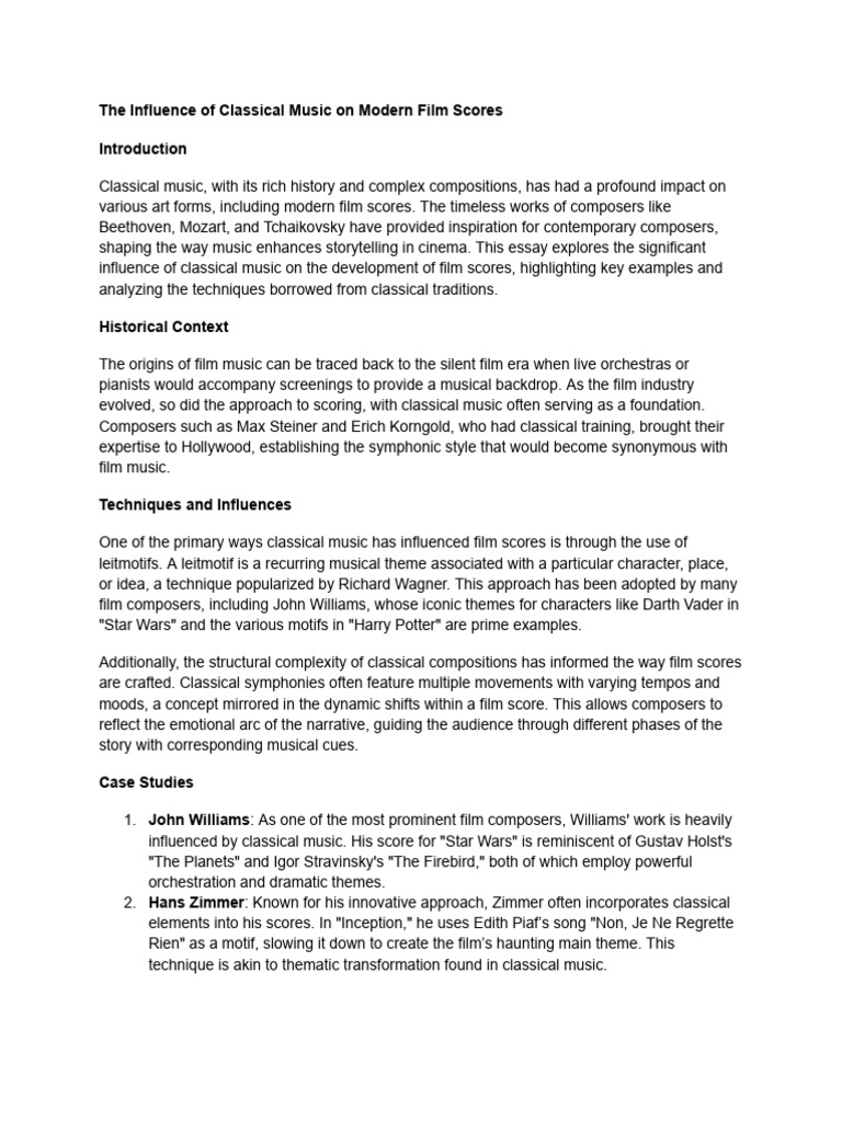 The Influence of Classical Music On Modern Film Scores | PDF | Film ...