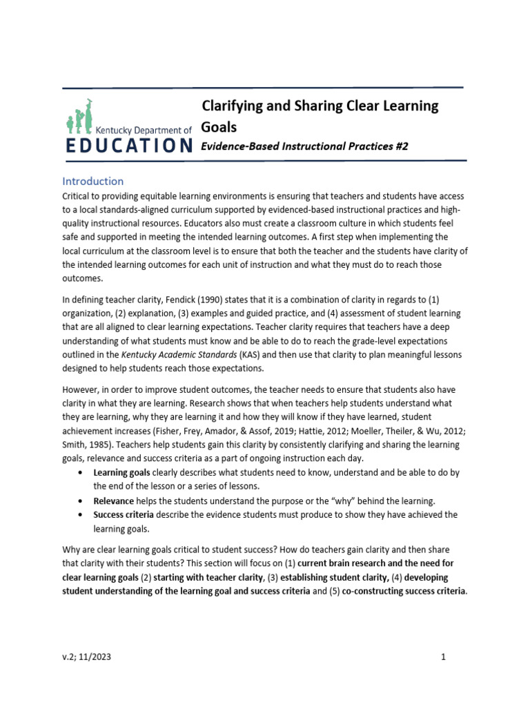 Clear Learning Goals for Student Success | PDF | Learning | Teachers