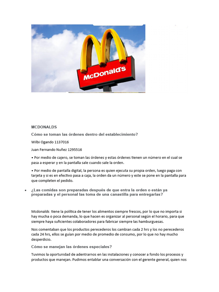 MCDONALDS | PDF | Alimentos