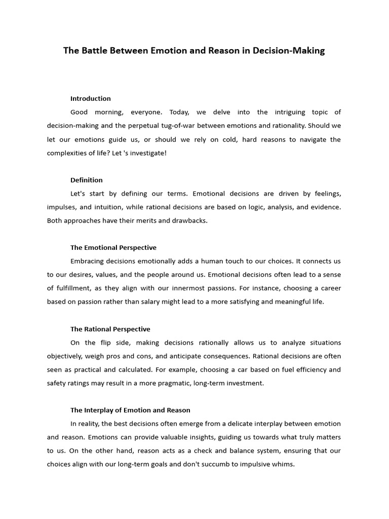 The Battle Between Emotion and Reason in Decision-Making | Download ...