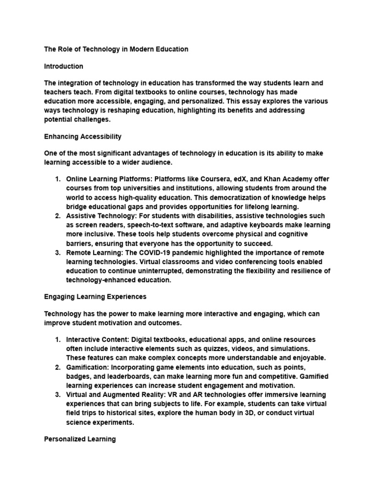 The Role of Technology in Modern Education | PDF | Educational ...