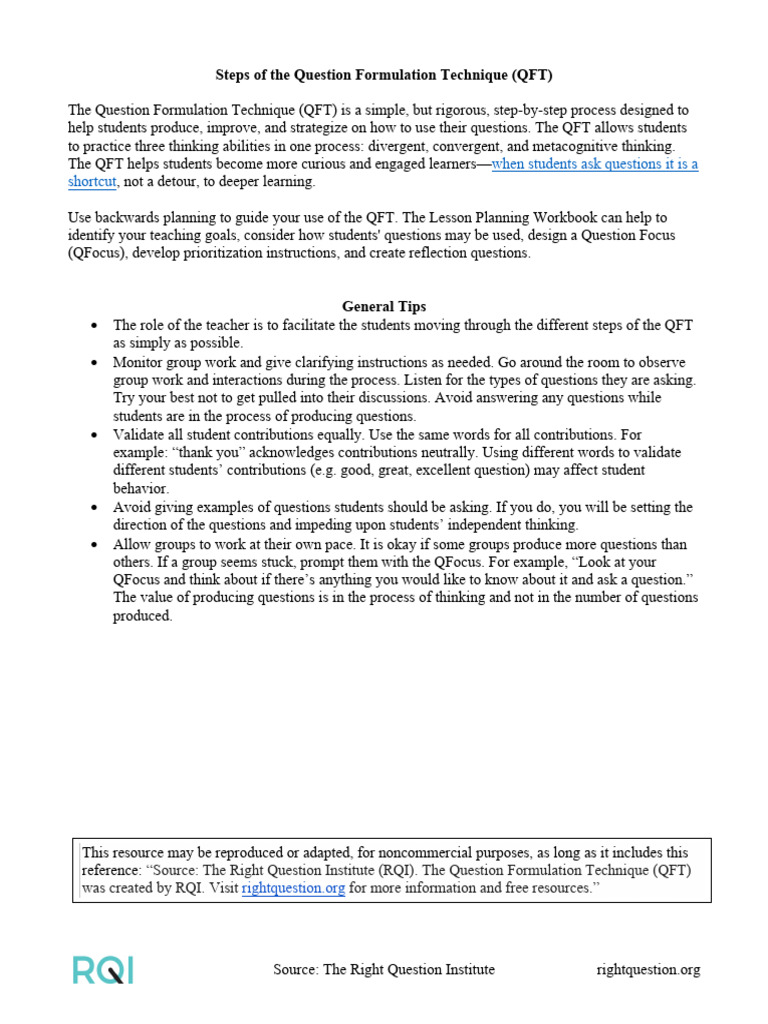 RQI Resource QFT Steps and Video Guide PDF | PDF | Learning | Thought