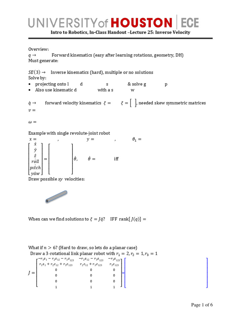 Ws-25-introRobots | PDF | Kinematics | Matrix (Mathematics)