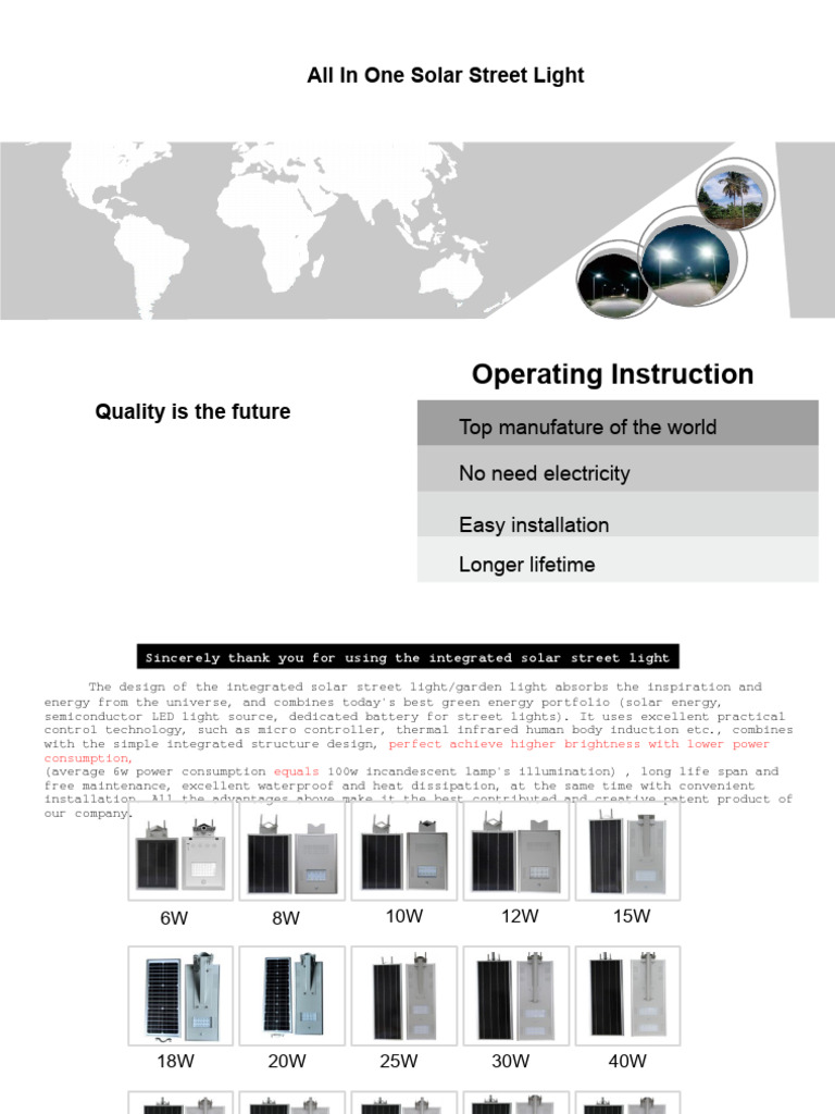 Integrated Solar Street Light Installation Manual | PDF | Switch ...