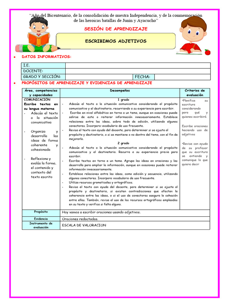 U4 S1 Sesion D3 Com Escribimos Adjetivos | PDF | Evaluación U4 S1 Sesion D3 Com Escribimos Adjetivos | PDF | Evaluación