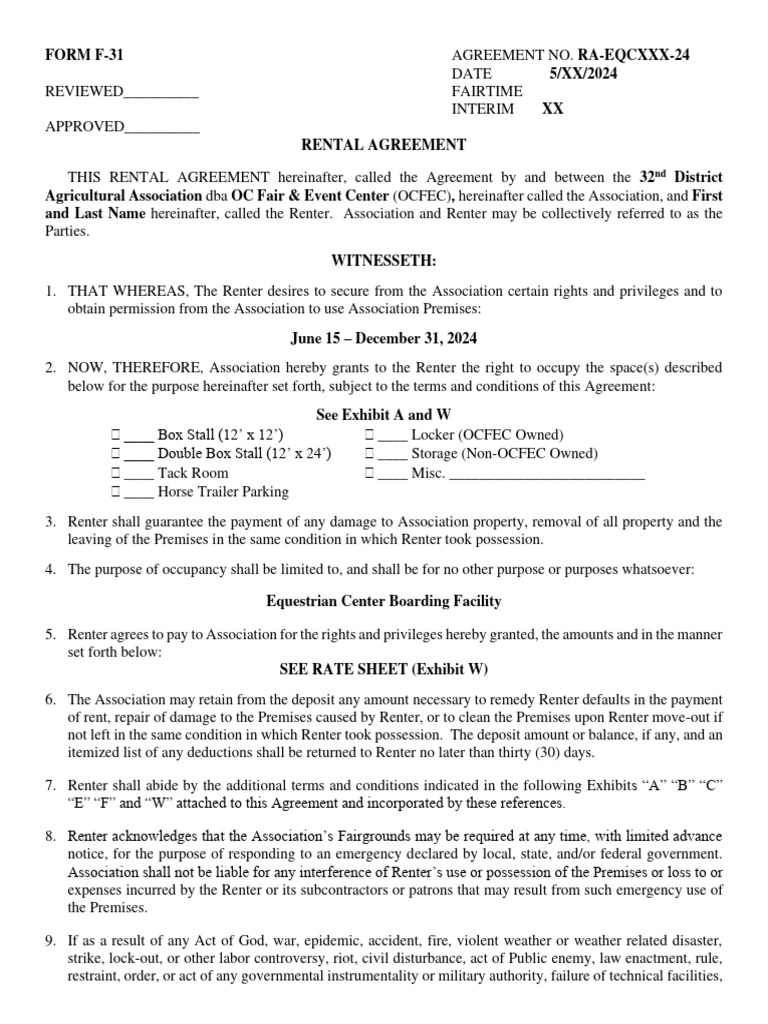 Sample EQC RA 6.15 To 12.31.24 - Rev 5.13.24 | PDF | Lease | Insurance