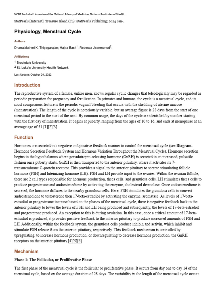 Physiology, Menstrual Cycle - StatPearls - NCBI Bookshelf | Download ...