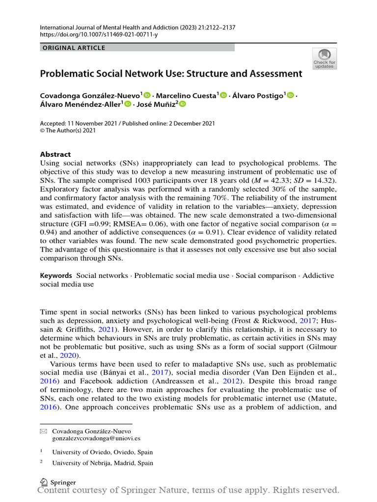 Problematic_Social_Network_Use_Structure_and_Asses (1) | PDF | Errors And Residuals | Likert Scale