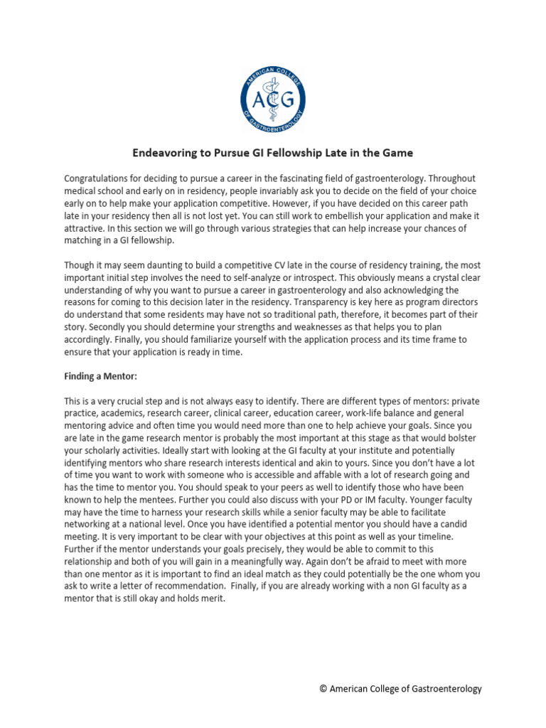 Endeavoring To Prusue GI Fellowship Late in Residency Final | PDF ...