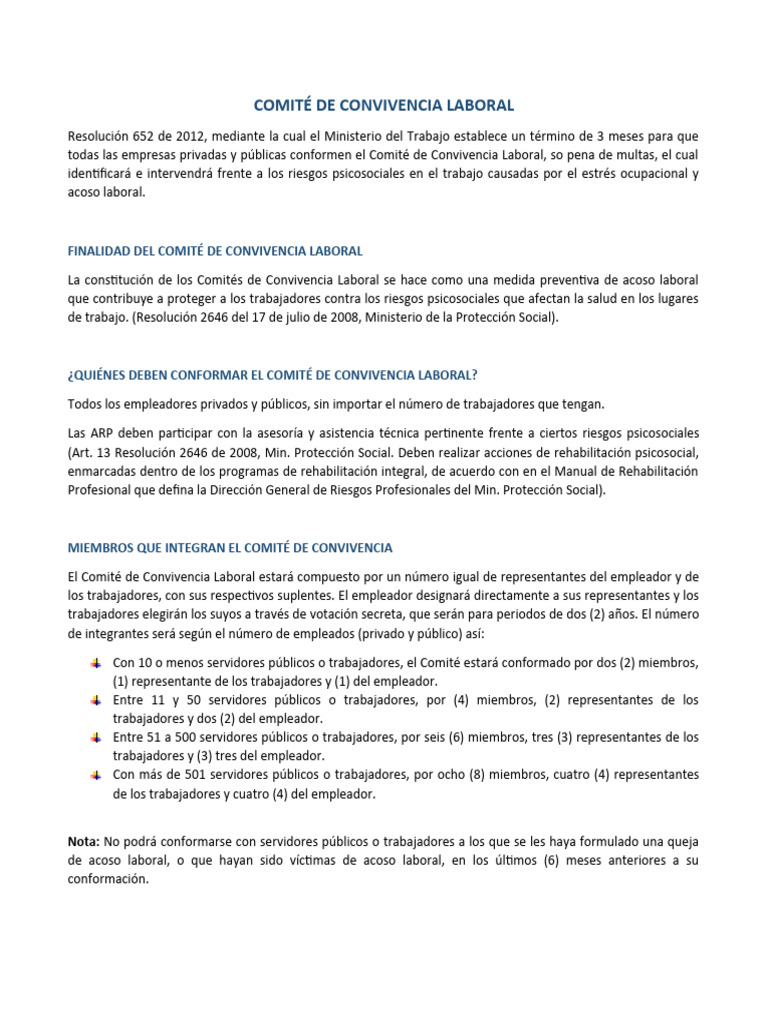 Comité de Convivencia Laboral | PDF | Derecho laboral | Seguridad y salud ocupacional