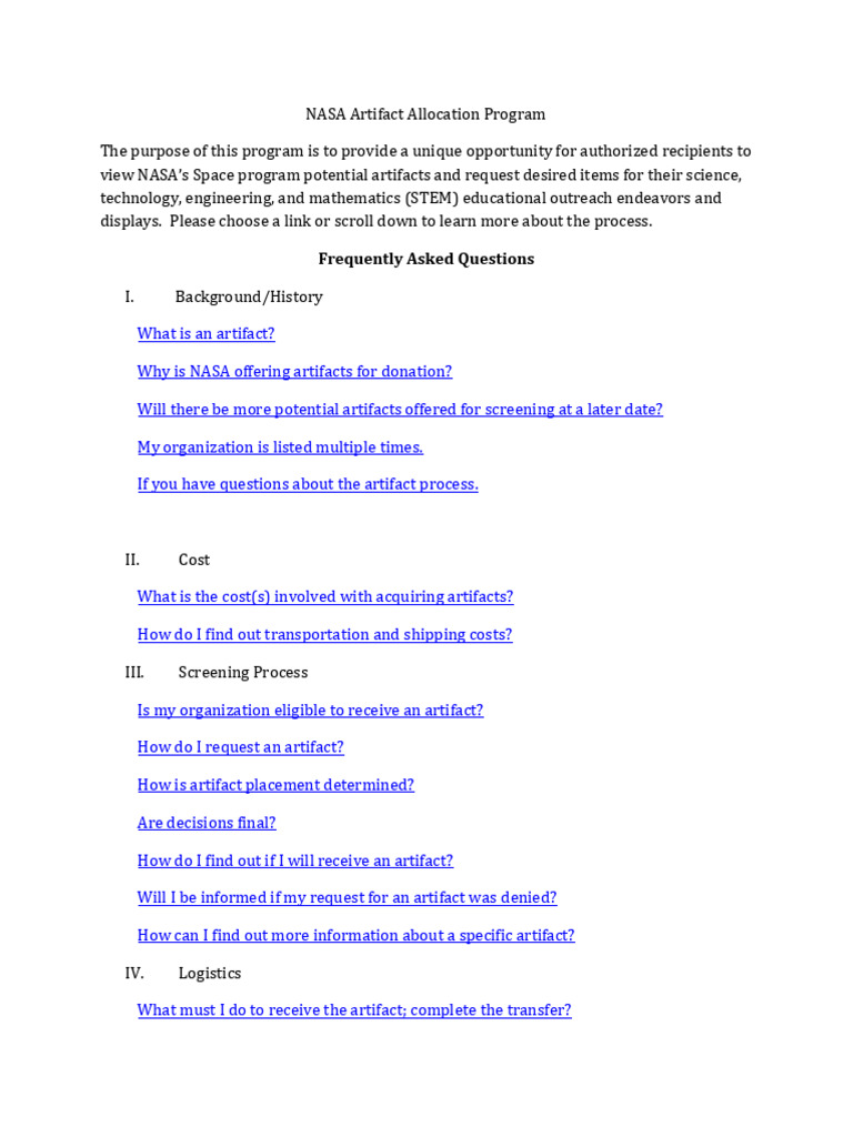 NASA Artifacts for STEM Outreach | PDF | Artifact (Archaeology) | Nasa