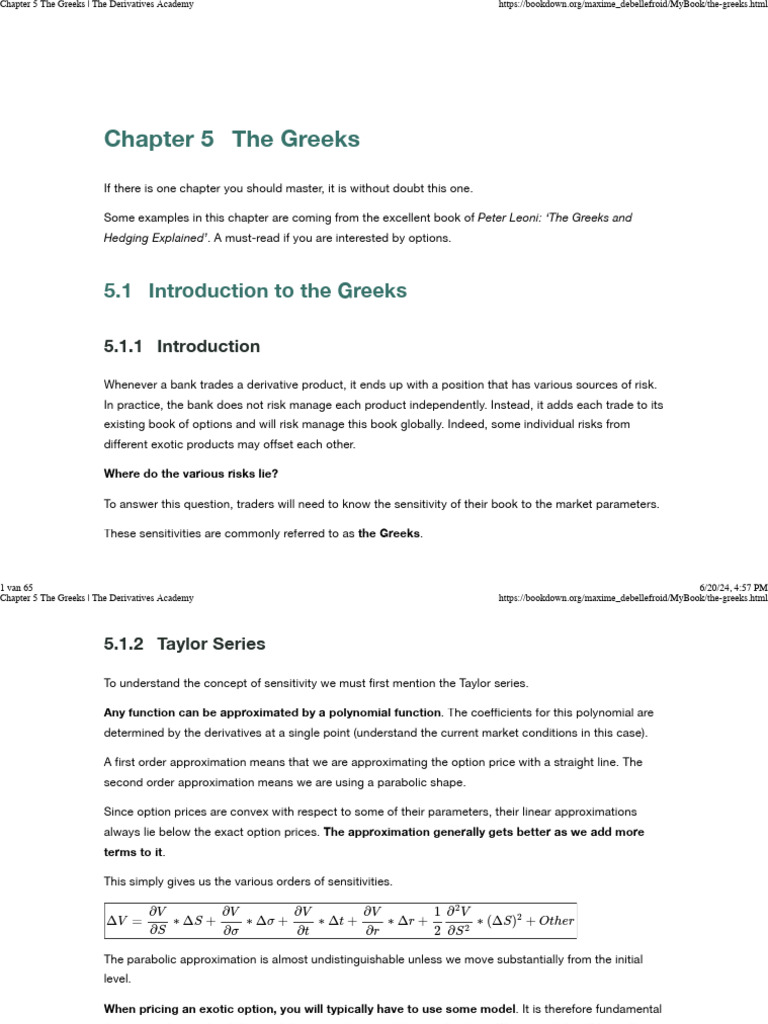 Chapter 5 The Greeks | PDF | Greeks (Finance) | Option (Finance)