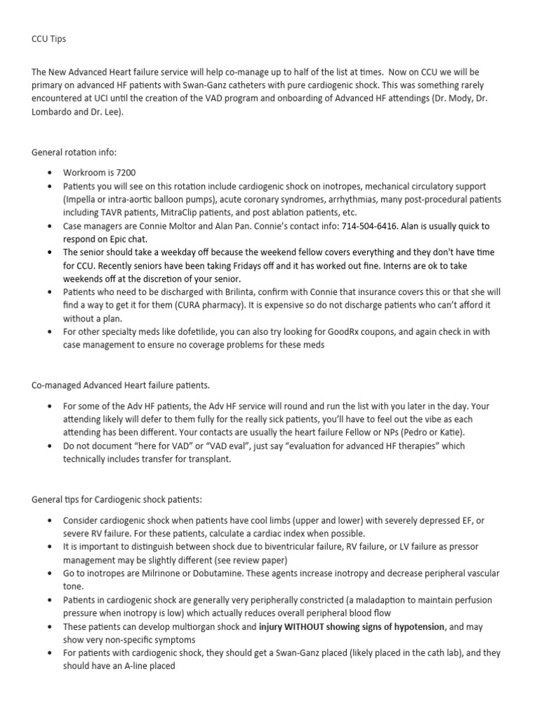 CCU Guide | PDF | Blood Pressure | Shock (Circulatory)