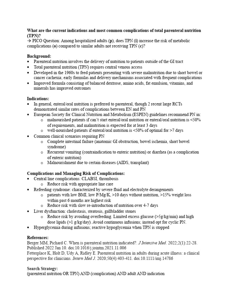 Tpn Onepager Pdf Medical Specialties Clinical Medicine