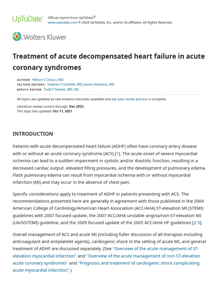 Treatment of FLASH Pulm Edema & ADHF in ACS - UpToDate | Download Free ...