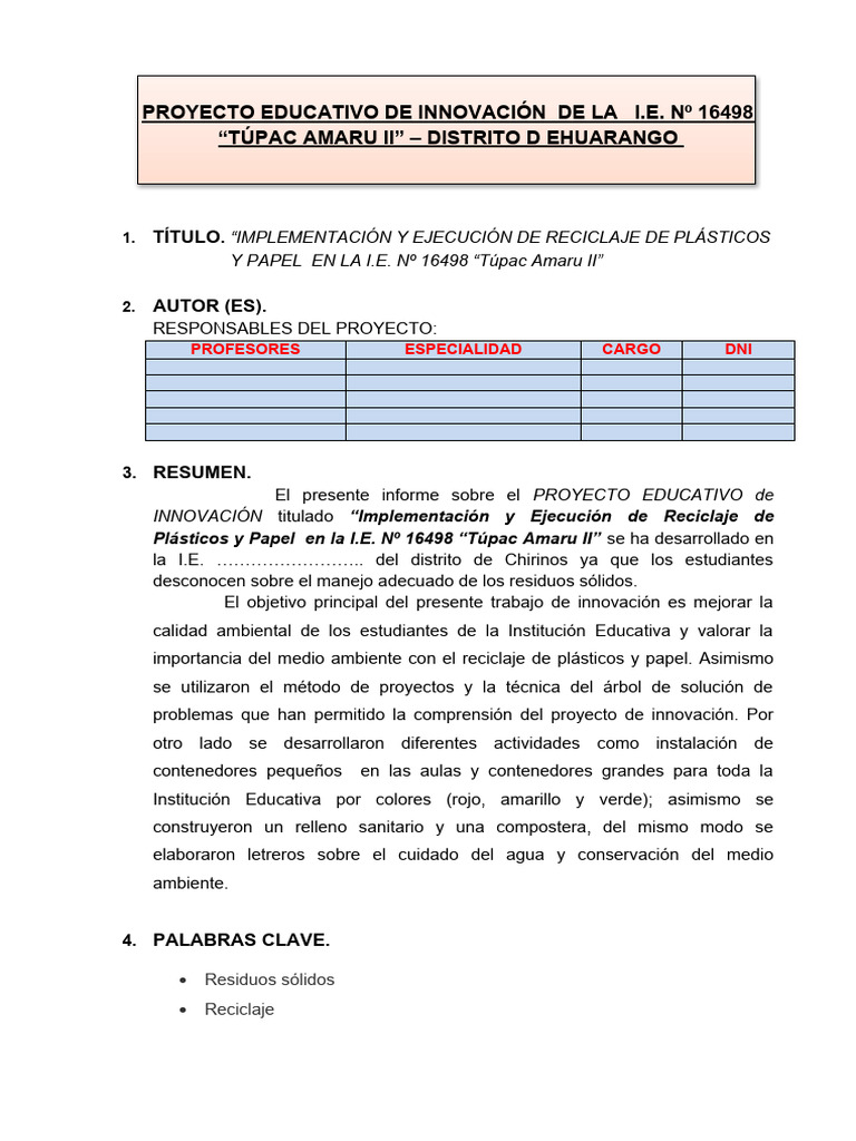 Proyecto De Reciclaje Pdf Reciclaje Residuos