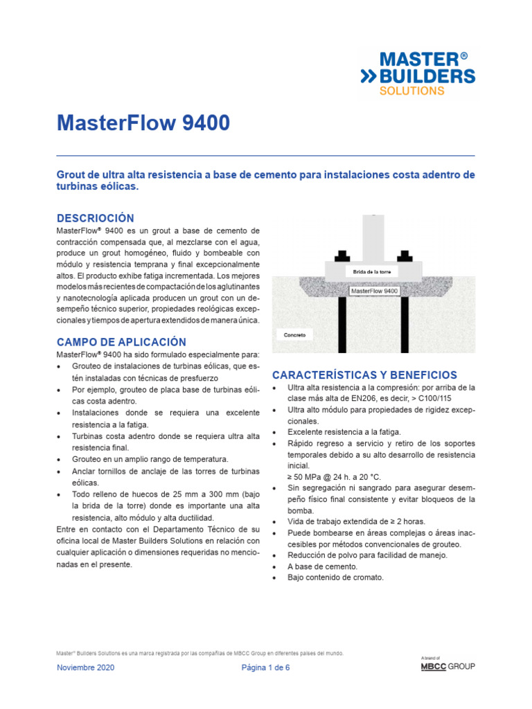 Masterflow 9400 - Ficha Técnica Es | Descargar gratis PDF | Hormigón | Cemento