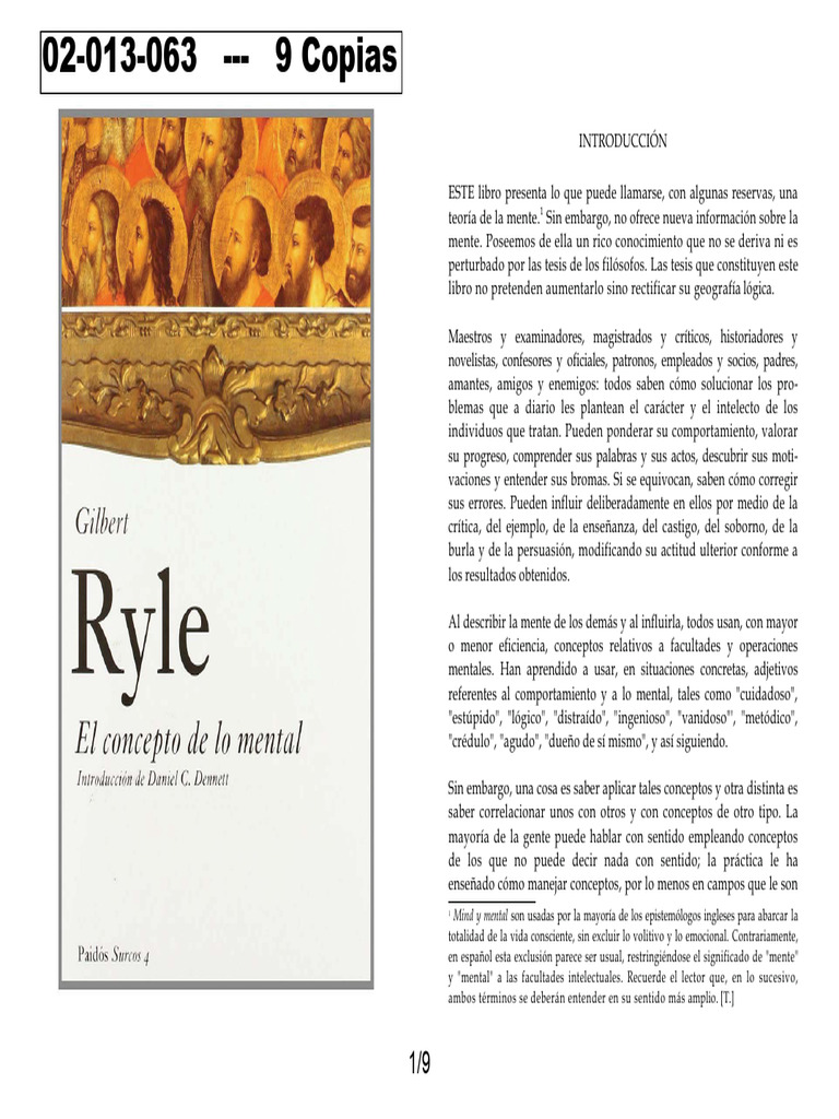 Ryle - El Concepto de Lo Mental - Cap 1 | PDF