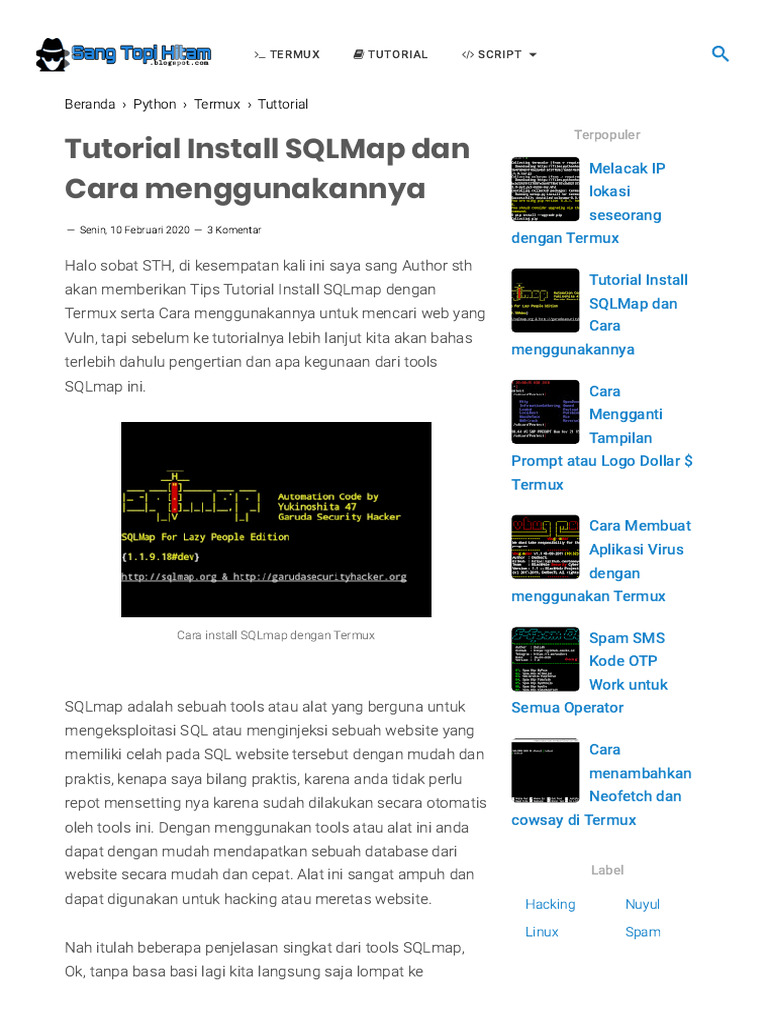 Tutorial Install SQLMap dan Cara menggunakannya - Sang Topi Hitam | PDF
