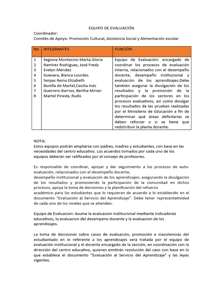 Equipo de Evaluación 2019 | PDF | Evaluación | Maestros