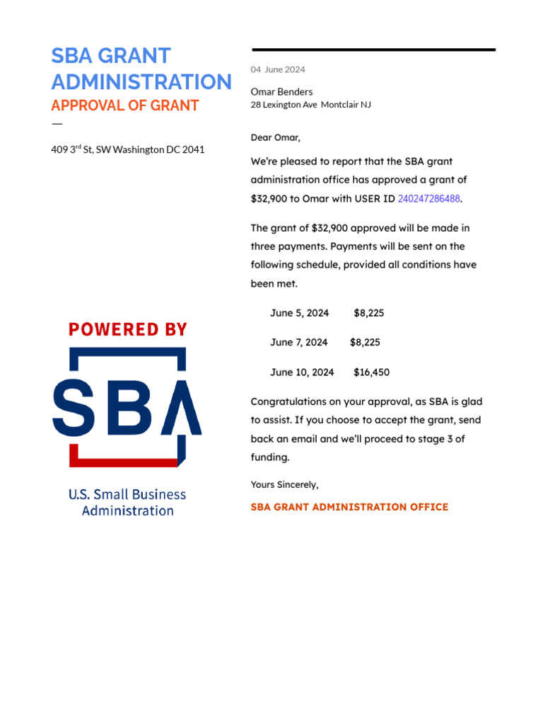 SBA Approval Letter | PDF