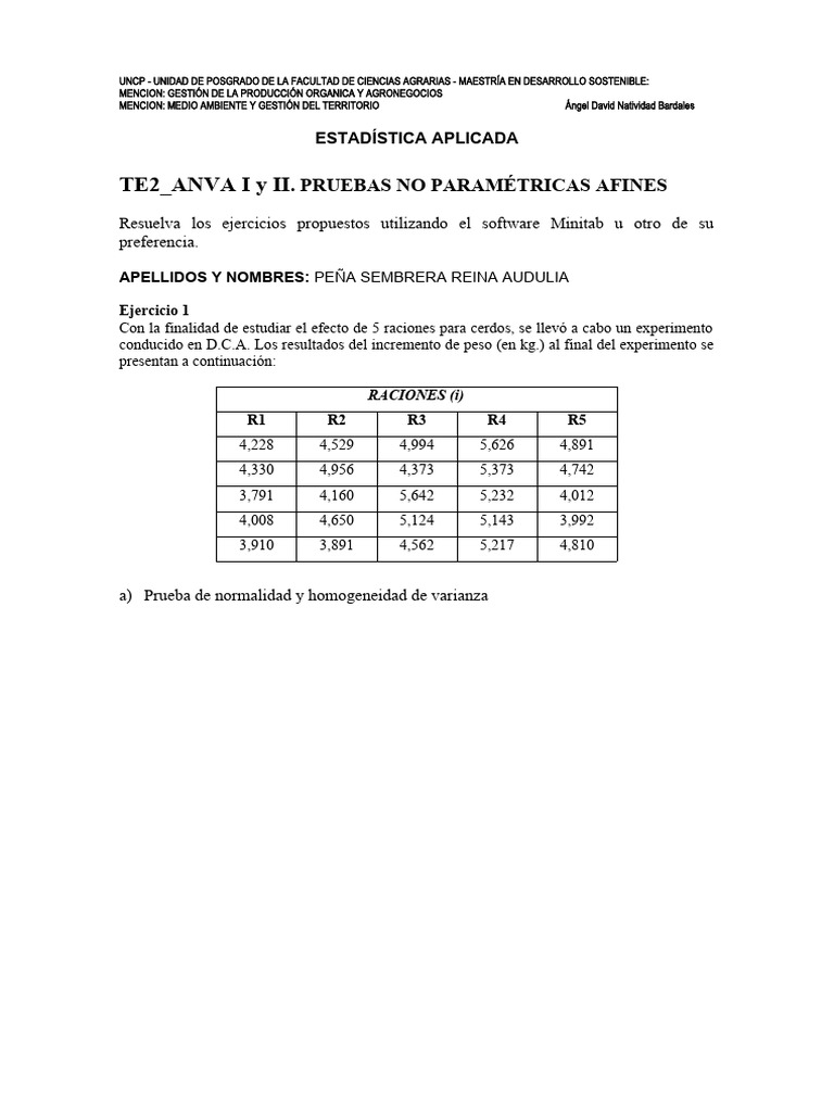 TE2 - Estadística Aplicaada UNCP - EPG - 2024 REINA PEÑA SEMBRERA | PDF | Mediana | Distribución ...