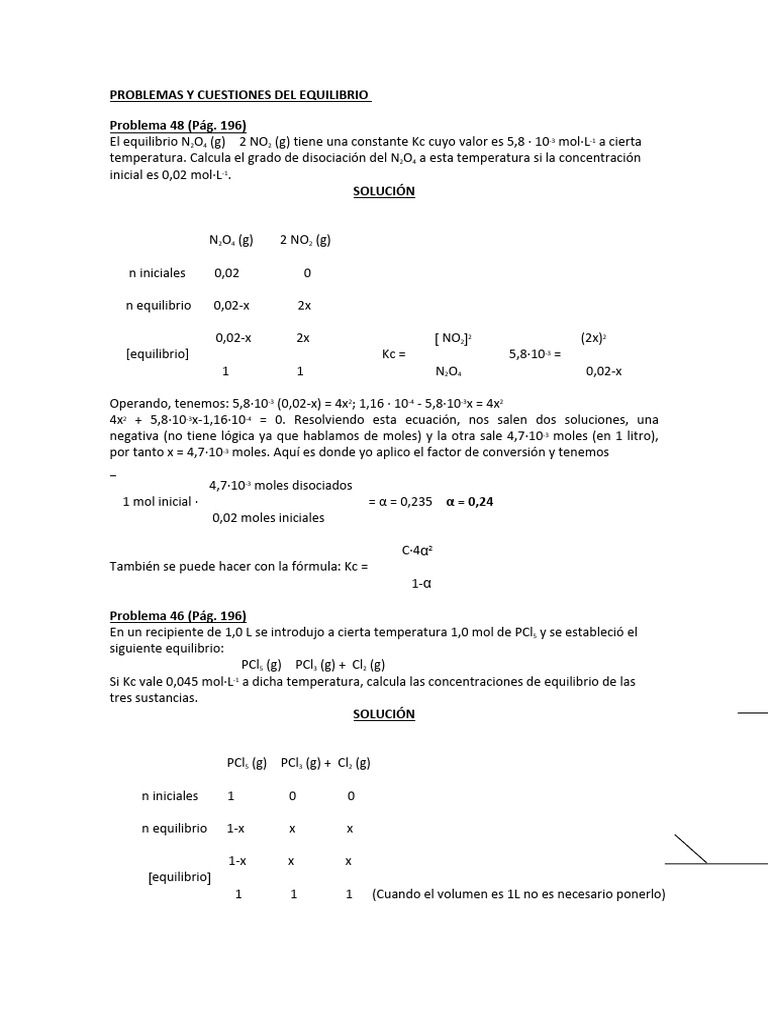 Problemas Resueltos de Equilibrio Quimico | PDF | Equilibrio químico | Gases