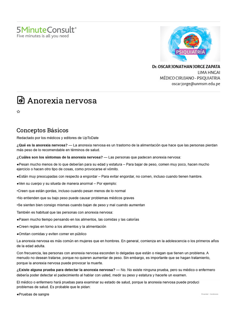 Anorexia Nervosa - Patient Handouts - 5MinuteConsult | PDF | Desorden ...