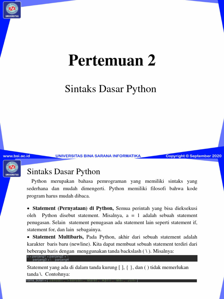 Pertemuan 2: Sintaks Dasar Python | PDF
