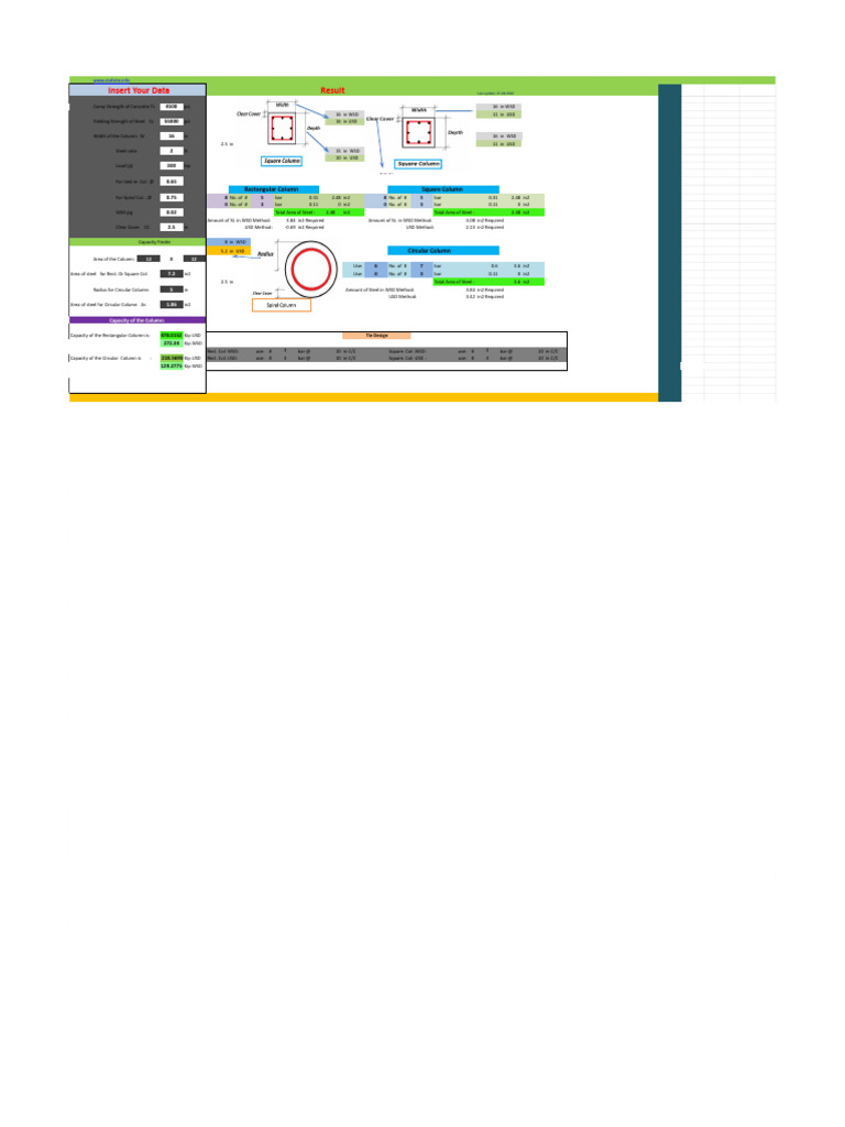 Column Designs Calculation Excel File | PDF | Bending | Column