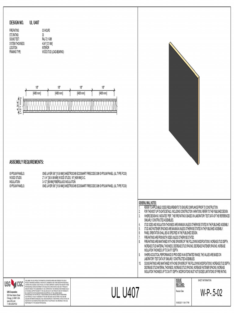Design No. UL U407: (406 MM) 16" (406 MM) 16" (406 MM) 16" (406 MM) 16 ...