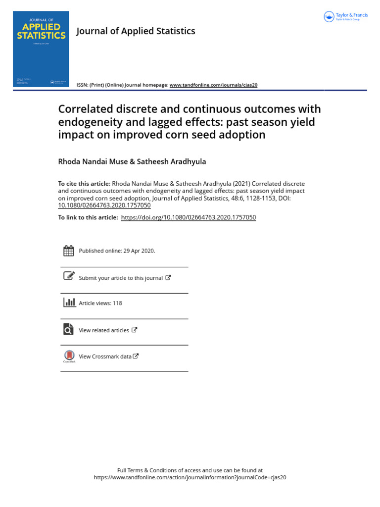 Correlated Discrete and Continuous Outcomes With Endogeneity and Lagged ...