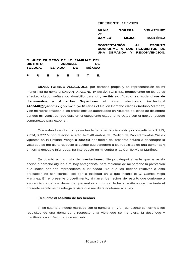 Contestacion de Demanda y Reconvencion | PDF | Demanda judicial | México