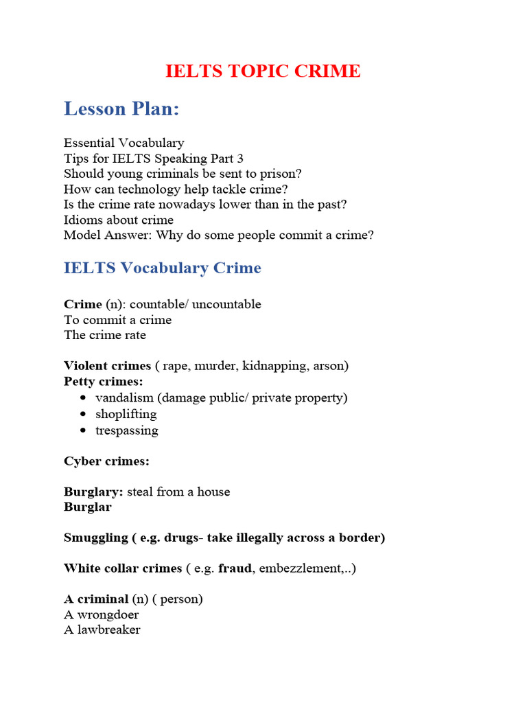Ielts Topic Crime | PDF | Crimes | Crime & Violence