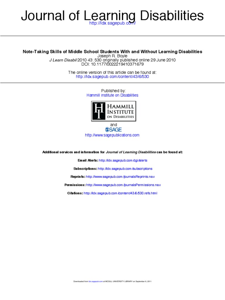 Note-Taking Skills of Middle Schoold Students With and Without Learning ...