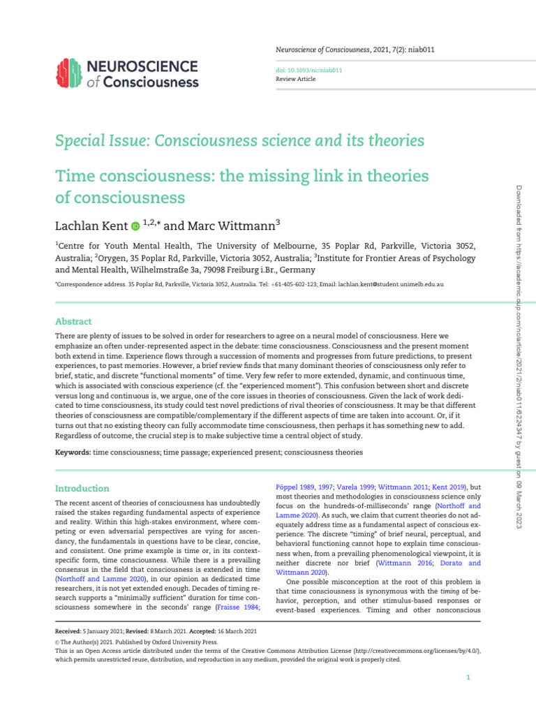 Time Consciousness- The Missing Link in Theories of Consciousness | PDF ...