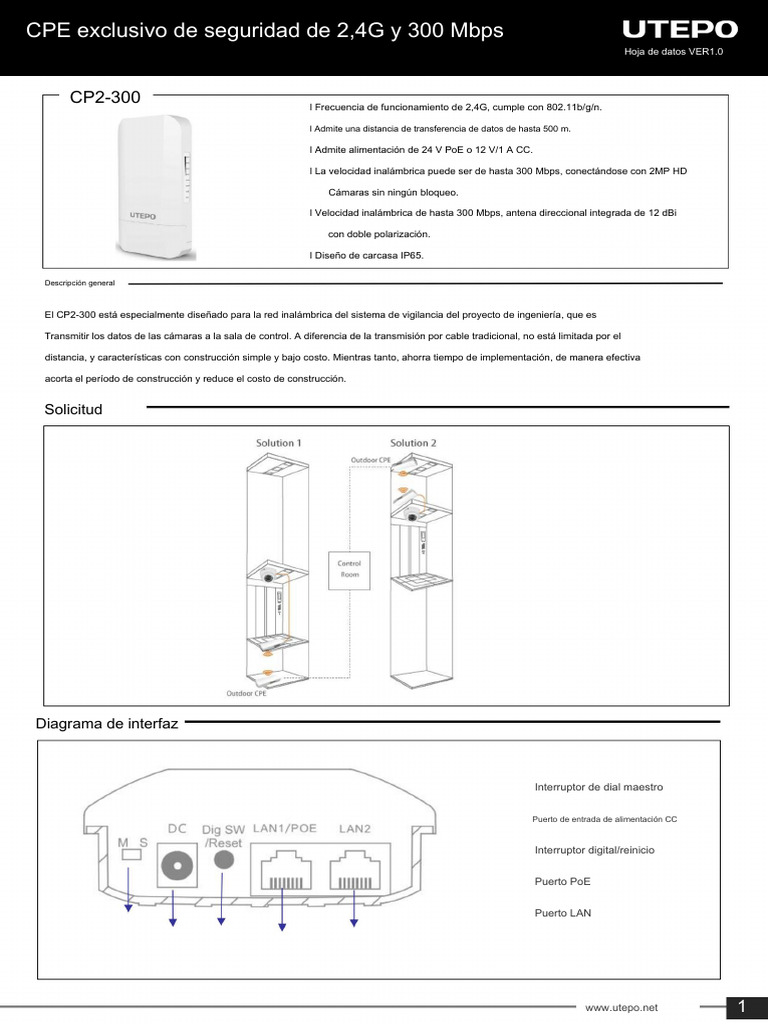 Utepo CP2 300 Enlace PTP Ficha Tecnica Español | PDF | Ieee 802.11 ...