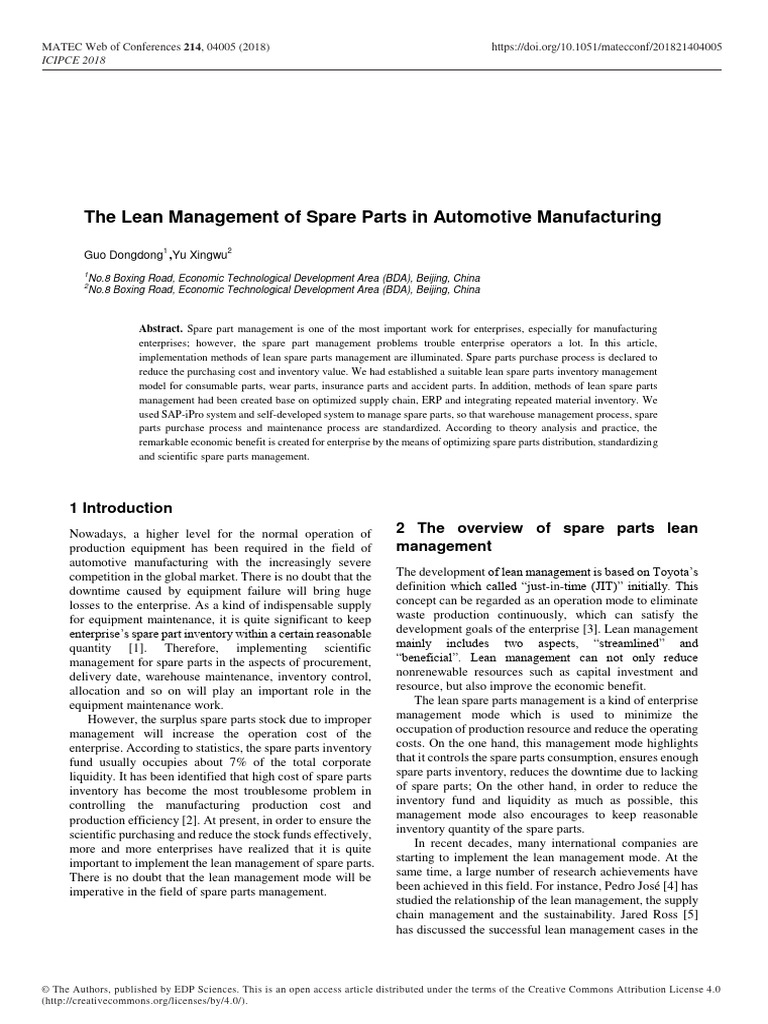 Lean Spare Parts Management in Automotive | PDF | Lean Manufacturing ...