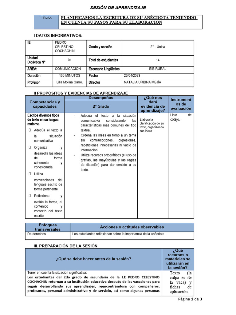 Sesión de Apren. Comp. ESCRIBE 2DO | PDF | Evaluación | Aprendizaje