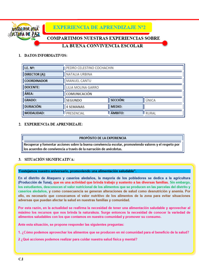 Expér. Apren. Nº2-Comu. 2do Grado | PDF | Aprendizaje | Narración