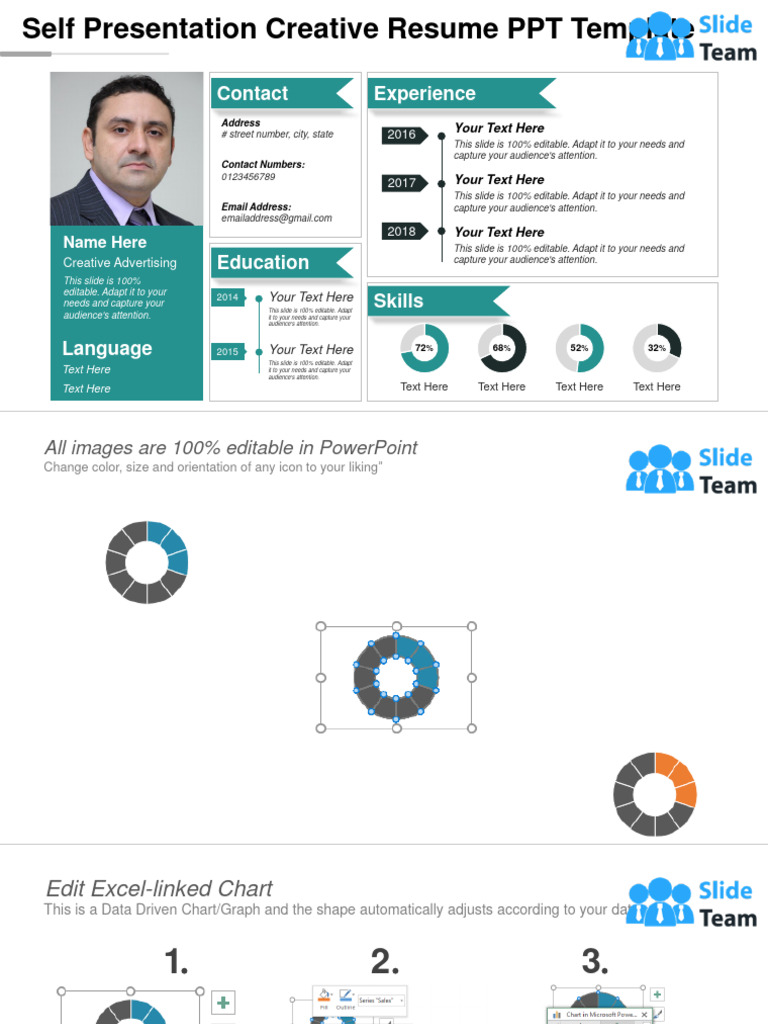 Self Presentation Creative Resume PPT Template: Contact Experience ...
