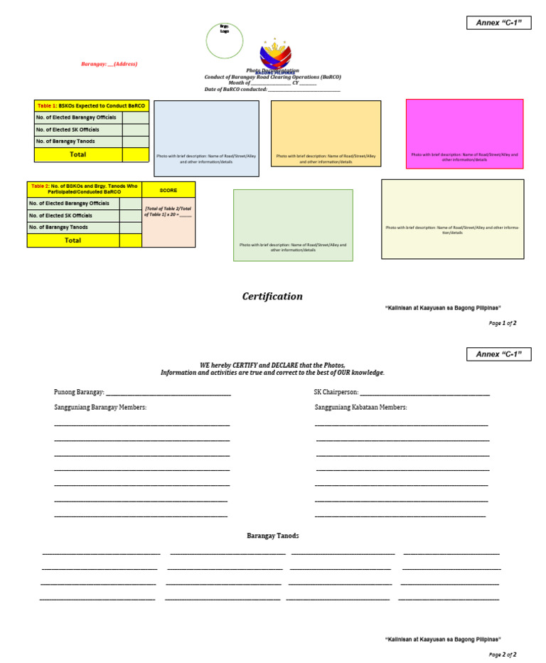 Annex C 1 - Photo Documentation - Barangay BaRCO Monthly Monitoring ...