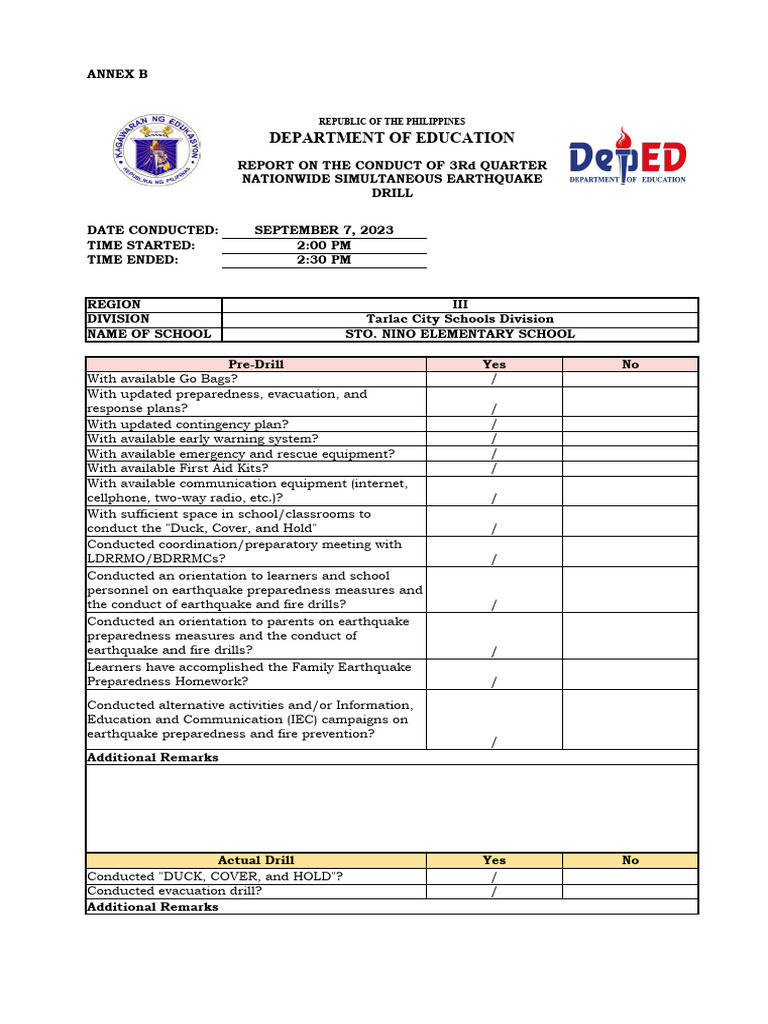 Nationwide Earthquake Drill Report 2023 | PDF | Emergency Management ...