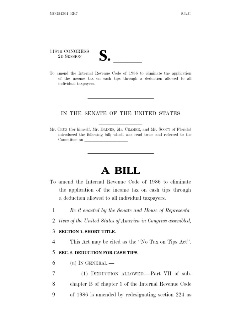 619e322c No Tax For Tips | PDF | Tax Deduction | Internal Revenue Code