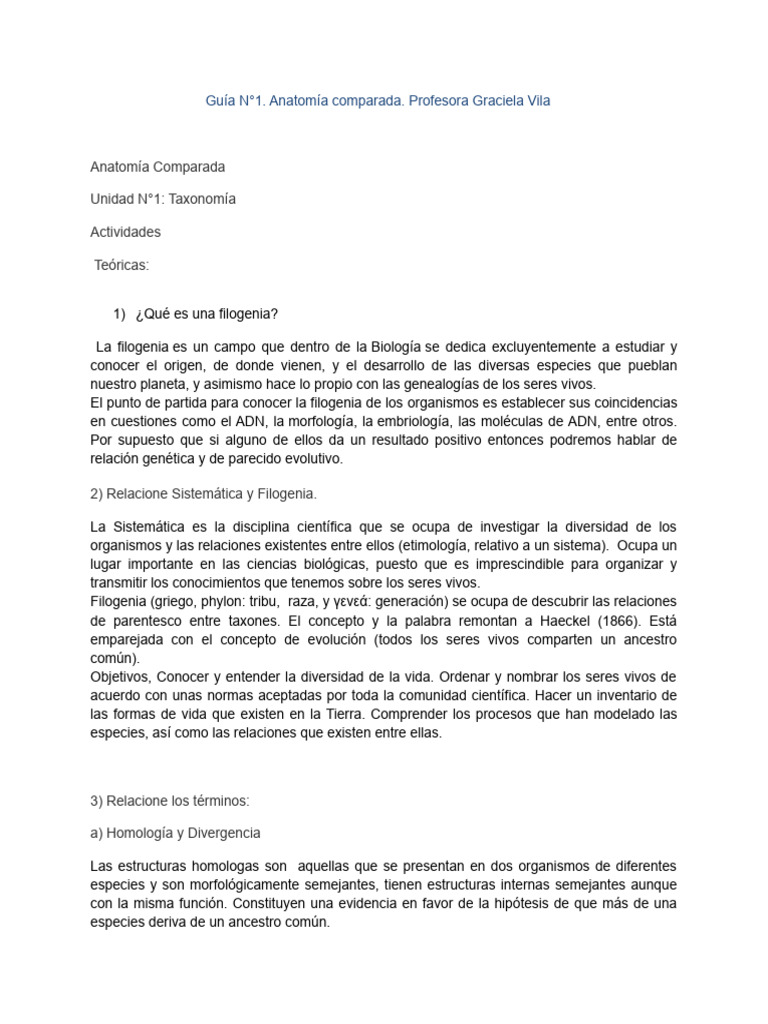 Guía 1. Filogenia. AC | PDF | Filogenética | Evolución