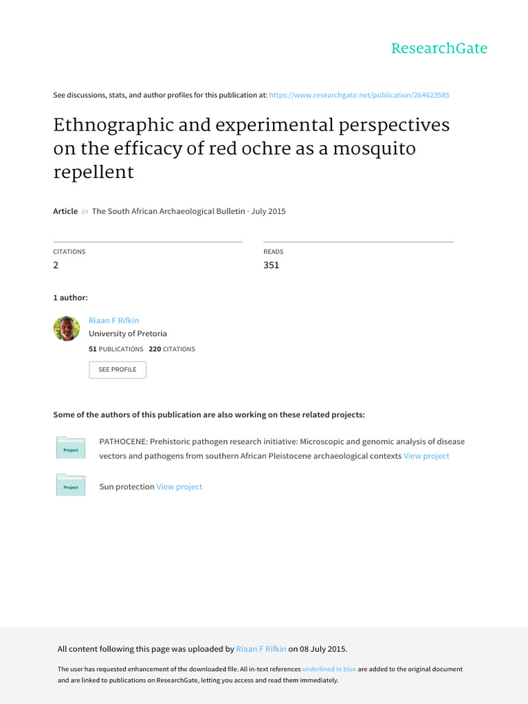 Rifkin 2015 Ethnographic and Experimental Perspectives On The Efficacity of Ochre As Mosquito ...
