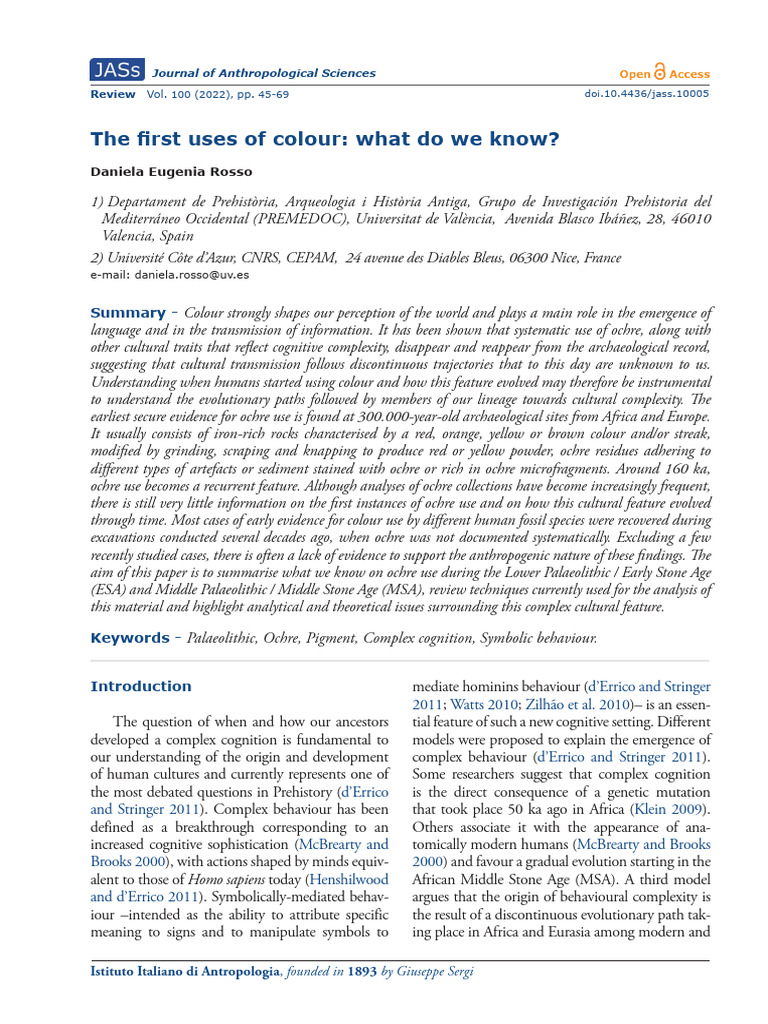 Rosso 2022 The First Uses of Colour - What Do We Know | PDF
