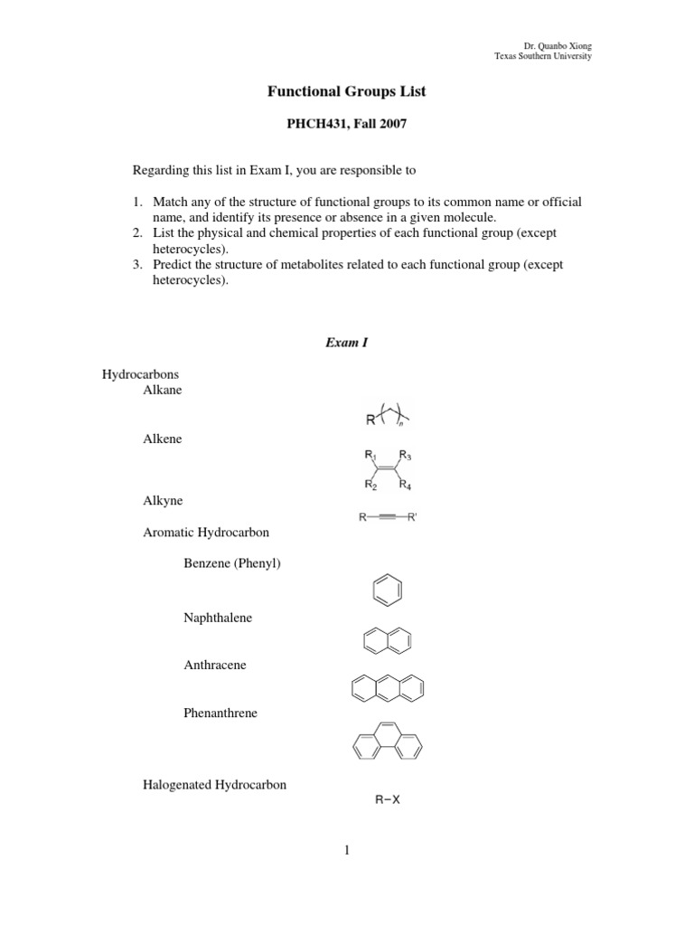 Functional Groups List With Structures | PDF | Functional Group ...